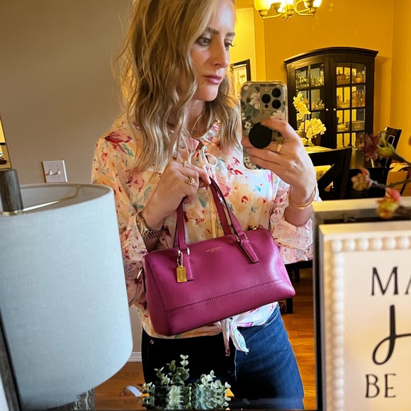Coach | Bags | Coach Small Dark Pink Leather Handbagcrossbody Bag ...
